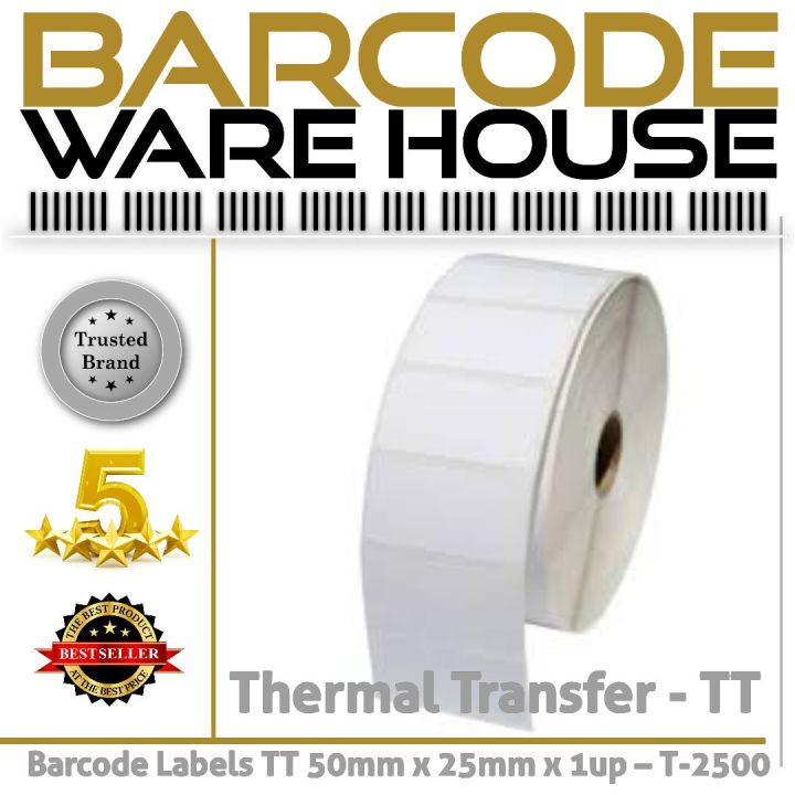 Barcode Labels Thermal Transfer 50mm x 25mm x 1up(s) – T-2500 Sticker ...