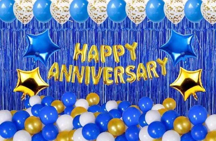 36 Pcs Blue Anniversary Decoration Kit – Confetti Balloons, Foil Banner ...