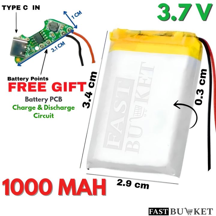 1000 mAh Mini Rechargeable Battery 3.7 V Mini DC lithium collection for ...