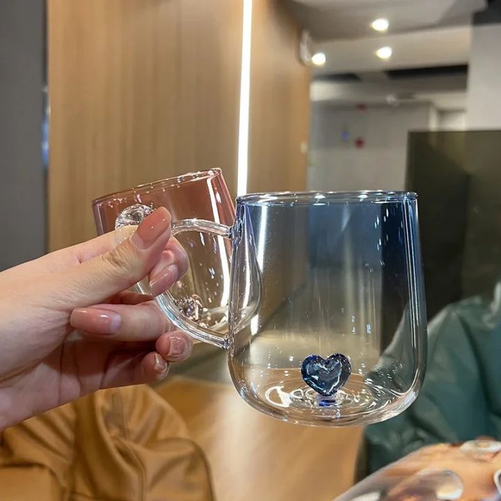 3D Love Gradient Transparent Glass Coffee Mug Milk Juice Couple Pair ...