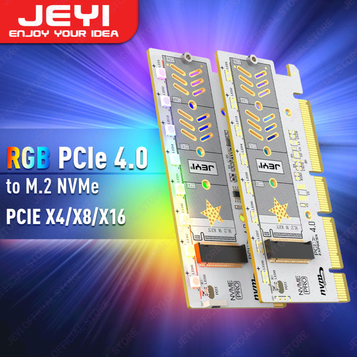 JEYI RGB M.2 NVMe SSD to PCIe 4.0 Adapter Card, 64Gbps PCIE X4 X8 X16 ...
