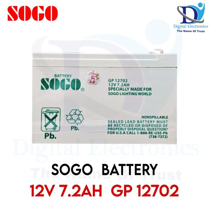 Sogo Rechargeable Dry Battery 12V / 7.2AH Sealed Lead Acid Battery (GP ...