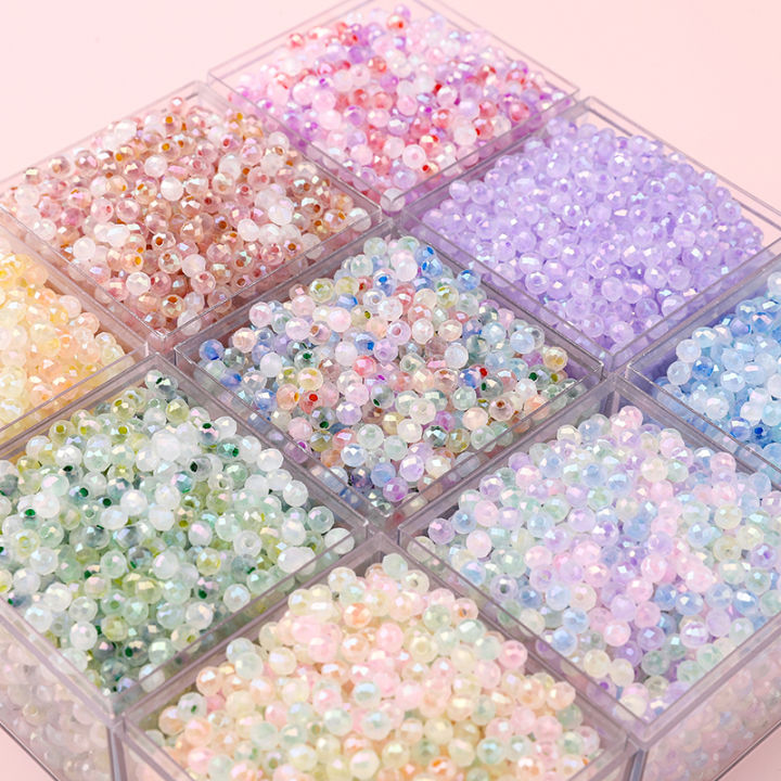 120Pcs 4mm Mixed Color Iridescent Glass Seed Beads Round Faceted Loose ...