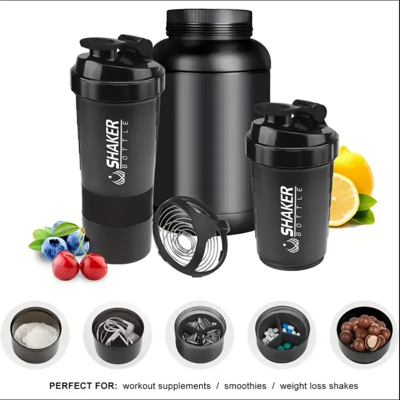 Shaker Bottle With Power Container 2 Tiers Protein Shakes Powder Shaker ...