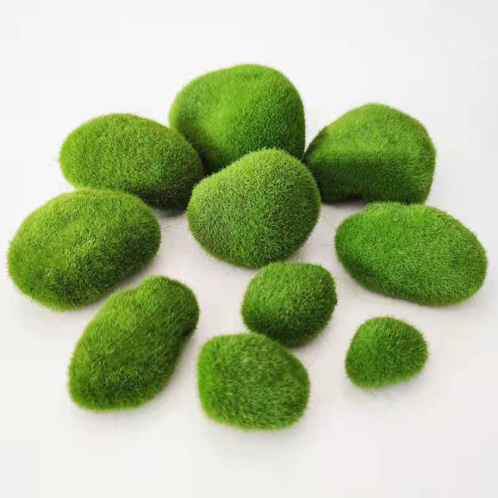 20pcs/bag Simulation Moss Fake Stone Decor Artificial Moss Rocks Ball ...