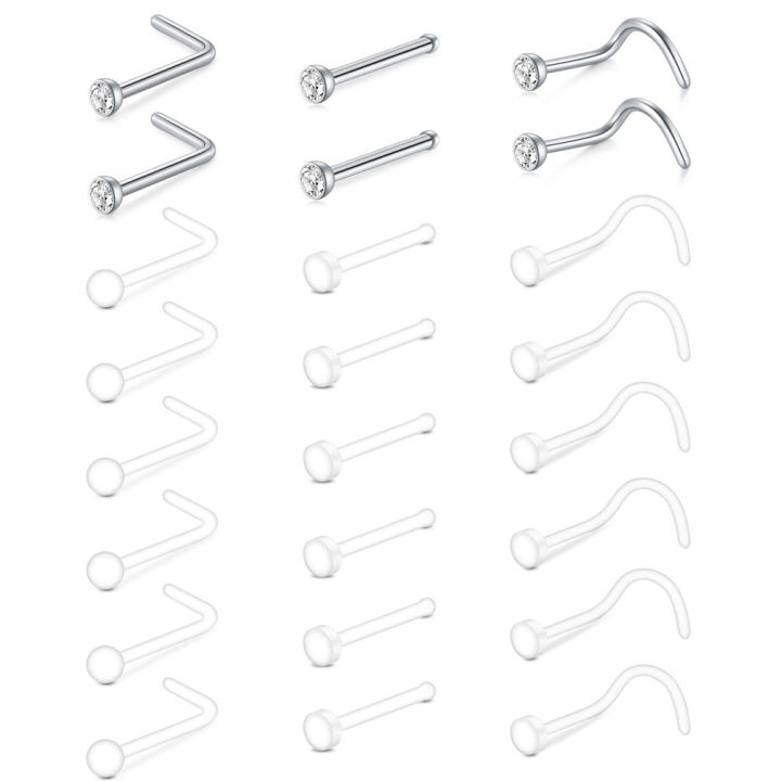 1pc/2pc Steel Clear Piercing Retainers Septum Nose Studs Flexible Lip ...