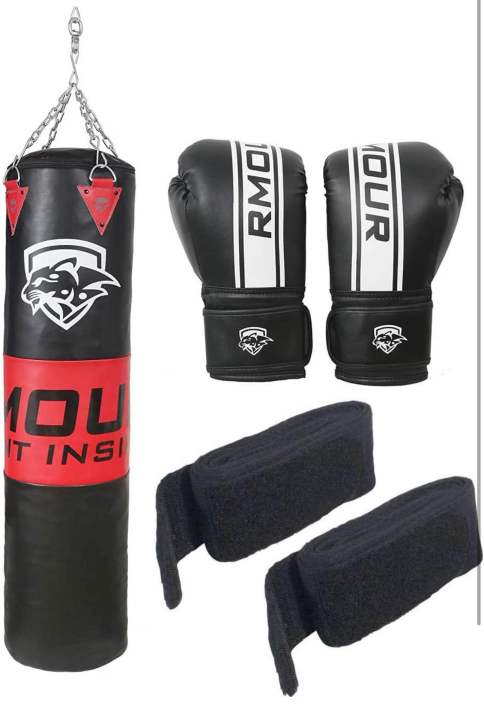 WIN RMOUR Unfilled Black Red Heavy PU Punch Bag Boxing MMA Sparring ...