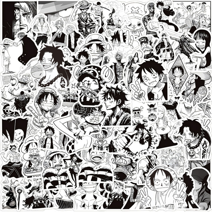 10/30/50/120pcs Black White Luffy Zoro Cartoon Stickers Anime ONE PIECE ...