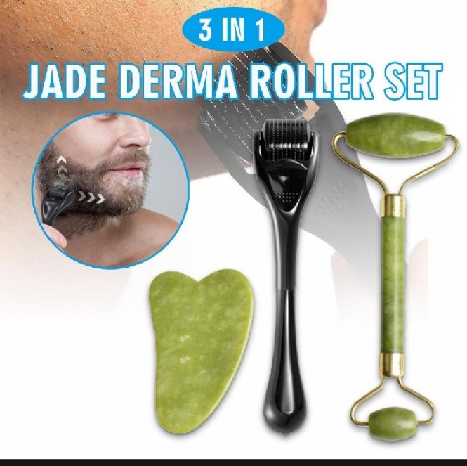 Jade Gua Sha and Derma Roller Board Massager 3 in 1 Facial Tool Kit ...