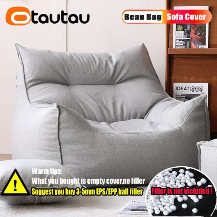 OTAUTAU King Big Cotton Linen Single Sofa Bean Bag Cover Without Filler ...
