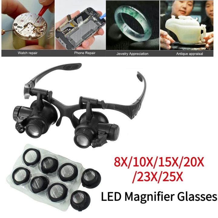 8X 10X 15X 20X 23X 25X Head Wearing Magnifier Glasses Repair Jeweler ...