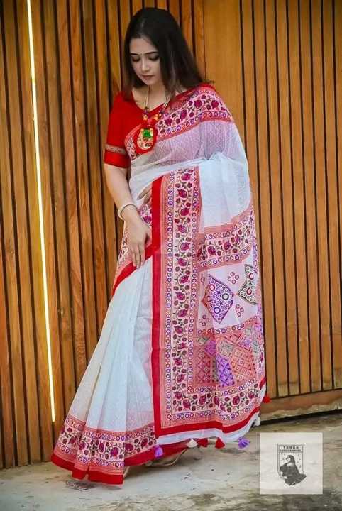 puja special halfsilk screen print saree for woman | Daraz.com.bd