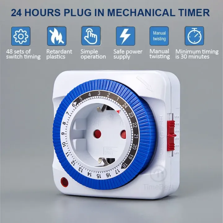 EU/US 24 Hours Timer Switch Timer Plug in Mechanical Grounded ...