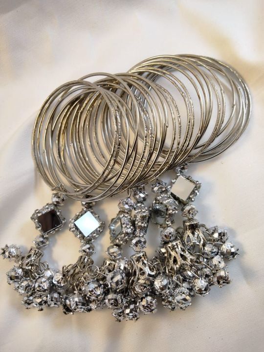 New Fashioned Silver Steel Latkan Bangles Set - Set Of 24 Bangles ...