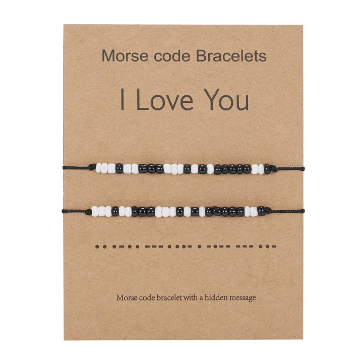 2Pcs/Set Romantic Black White Resin Beads I Love You Couple Bracelets ...