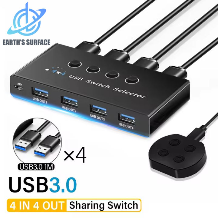4 In 4 Out KVM USB3.0 Switch Shared Controller Hub Adapter USB2.0 Printer Splitter Switcher for ...