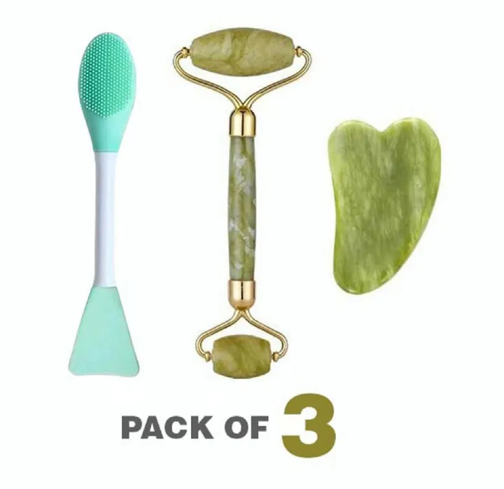 Jade Roller with Gua Sha, Silicone Ice Roller, and Free Derma Roller ...