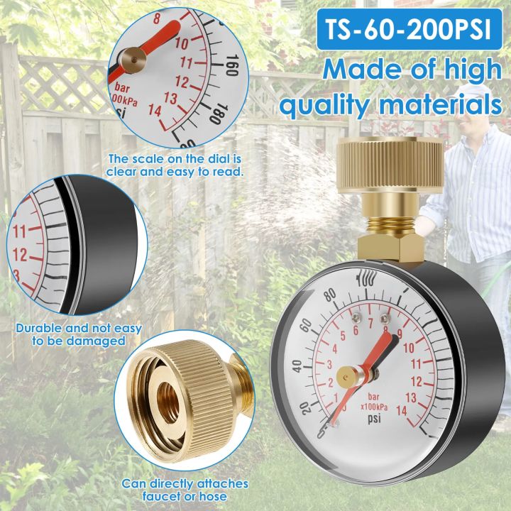 Mini Pressure Gauge Water Pressure Test Gauge TS-60-200 PSI Water Pump ...