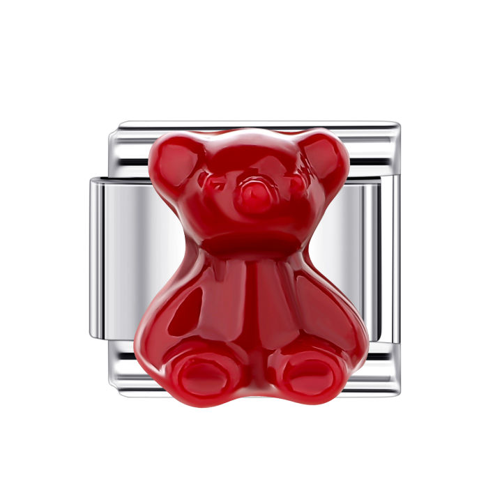 1Pc Stainless Steel Italian Module-Cartoon Animal Red Candy Bear ...