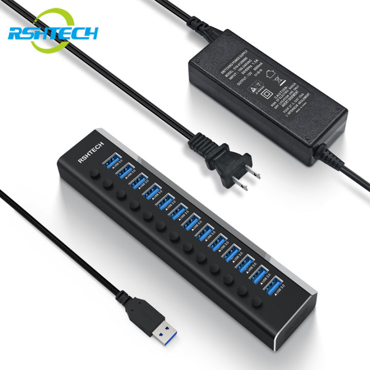 RSHTECH USB Hub Aluminum 13/16 Port USB 3.0 Splitter 5Gbps Data Transfer with Individual On/Off ...