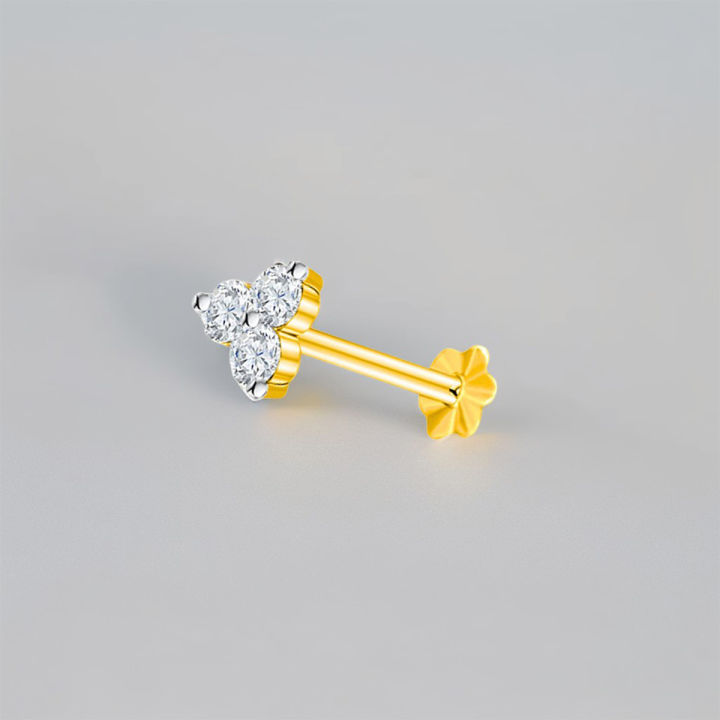Diamond Cut Zirconia 3 Stone Nose Pin in 18K Gold Plated with American ...