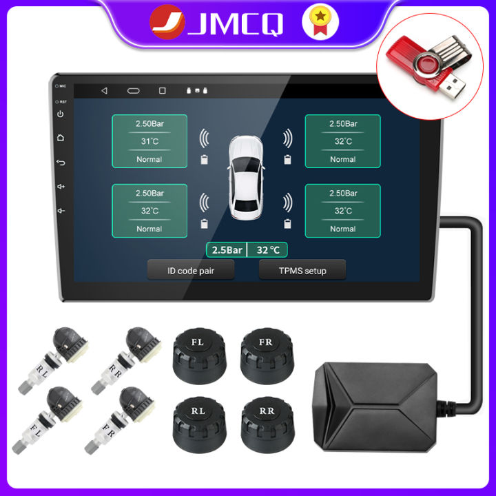 JMCQ USB Android TPMS Tire Pressure Monitoring System Display Alarm System Internal External 5 ...
