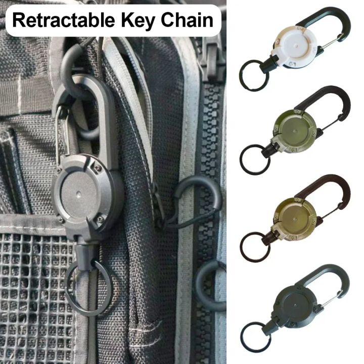 Heavy Duty Retractable Pull Badges ID Reel Carabiner Key Chain Steel ...