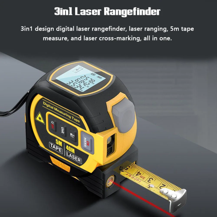 3 in 1 Laser Rangefinder 5M Tape Measure Ruler LCD Display with ...