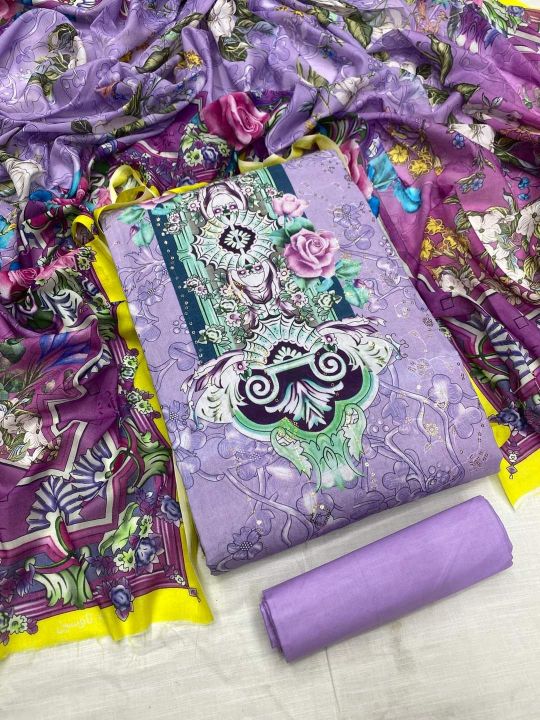 Unstitched pride cotton lawn three piece sequence work collection for ...