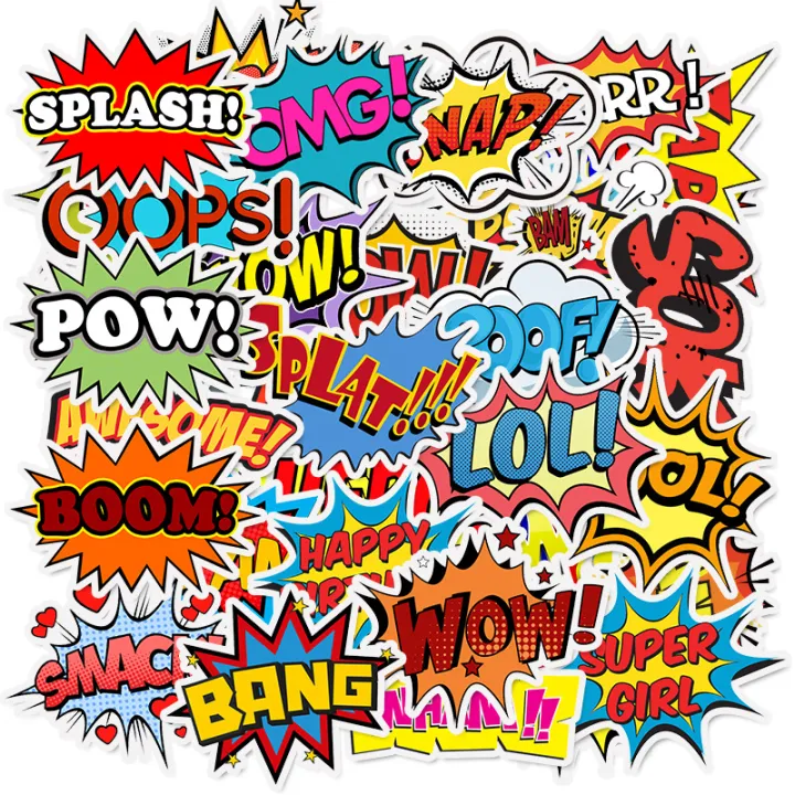 50pcs BAM POW WOW BOOM BANG OMG OOP Explosion Cloud Style Anime Slogan ...