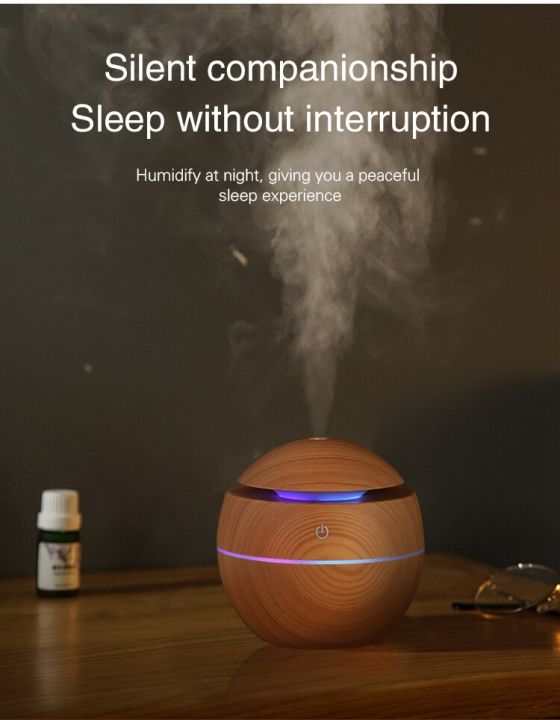 Air Humidifier Ultrasonic USB Aroma Diffuser Wood Grain LED Night Light ...