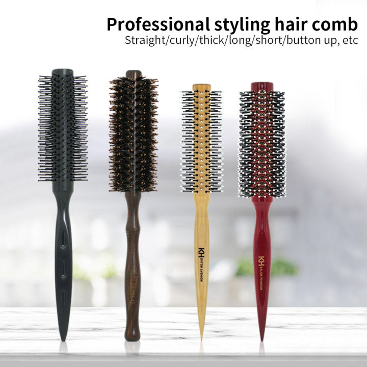 Hair Round Comb Natural Wood Handle Round Barrel Hair Comb Anti Static ...