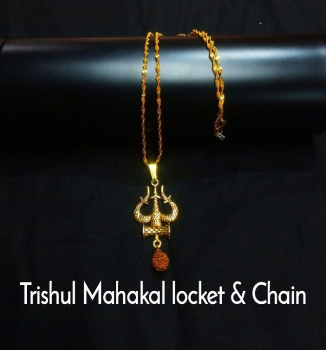 Brass Pendent Trishul Mahakal Locket with Rudraksha, Golden Color Om ...