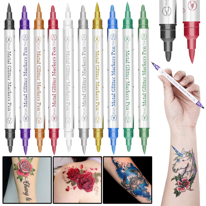 10pcs Dual Tip Temporary Tattoo Body Marker Pen Set 10 Mixed Color ...