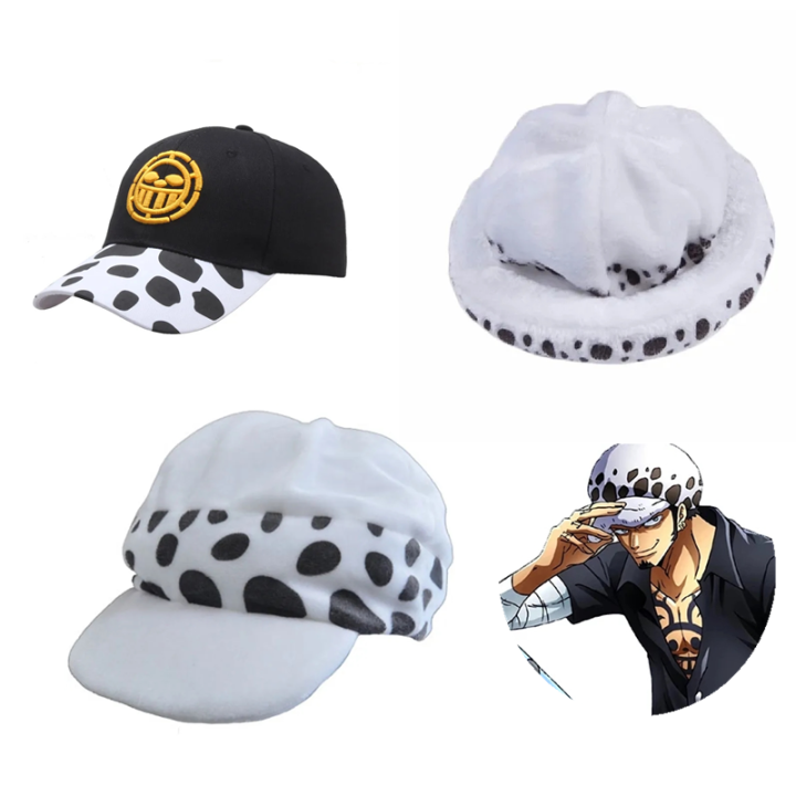 Anime Trafalgar Law Hat Cosplay Costumes Unisex White Spot Plush Cap ...