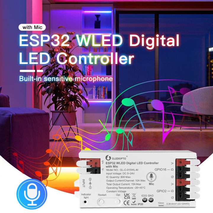 5-24V DIY ESP32 WLED LED Controller with Mic Microphone Music Sound ...