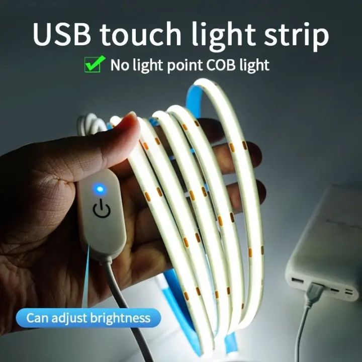 LED COB Light Strip Touch Dimmer Flexible Diode Tape 5V USB Linear Indoor Lighting Lamp Room DIY ...