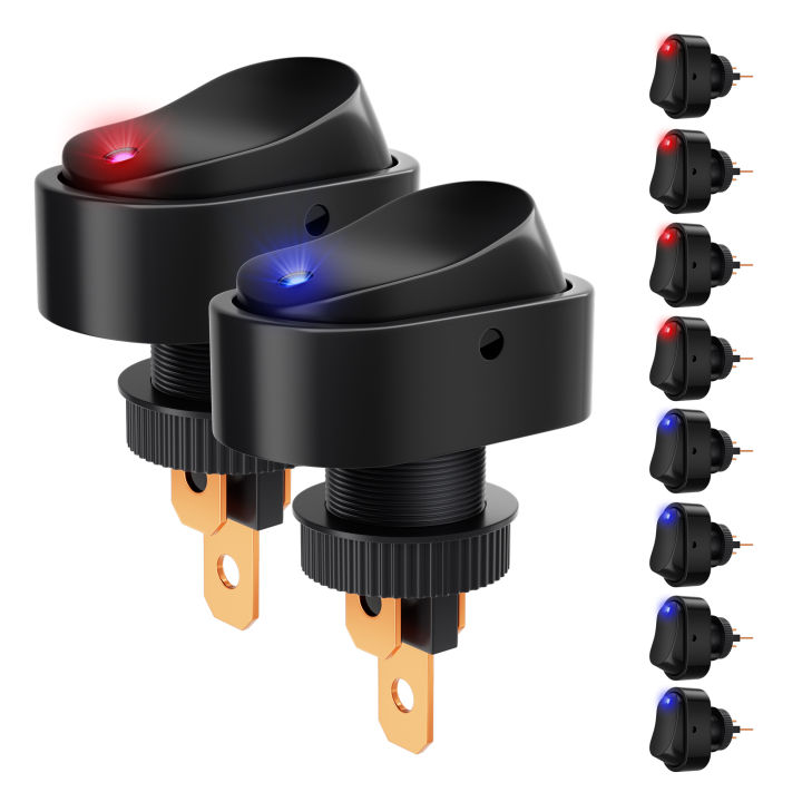 5PCS Toggle Switch 12v 30A Oval Rocker Switch 3 Pin Red Blue LED ...