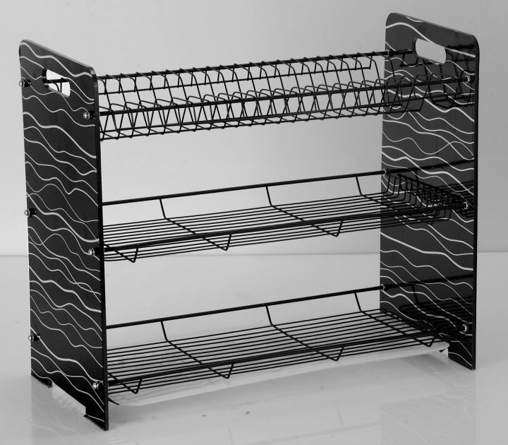 3 layers crockery stand dish rack / plate glass and spoon stand wooden ...