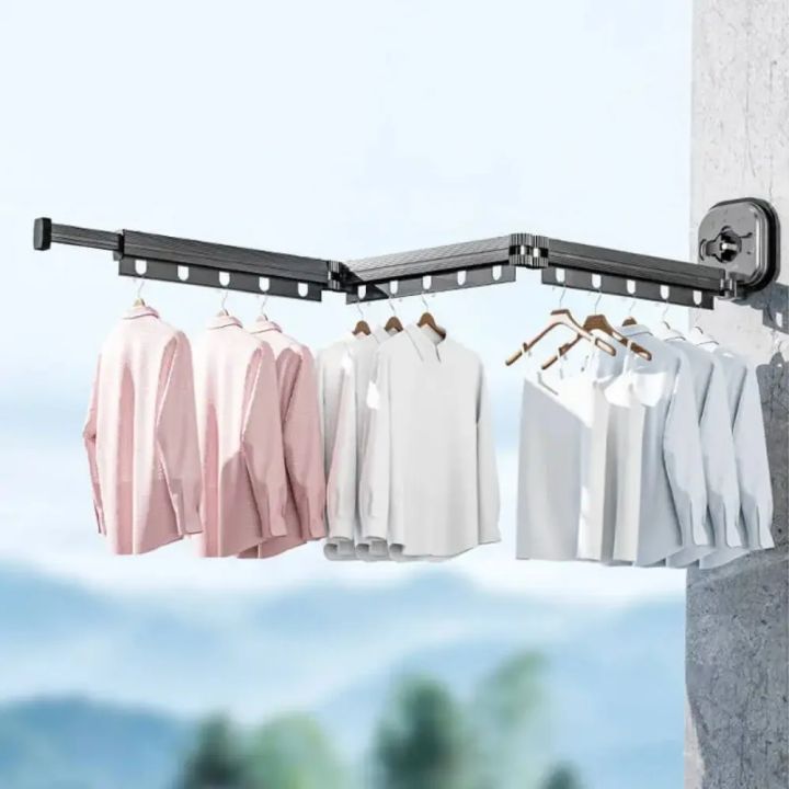 Wall Mounted Drying Rack Foldable 3 Folding Pole Clothesline ...
