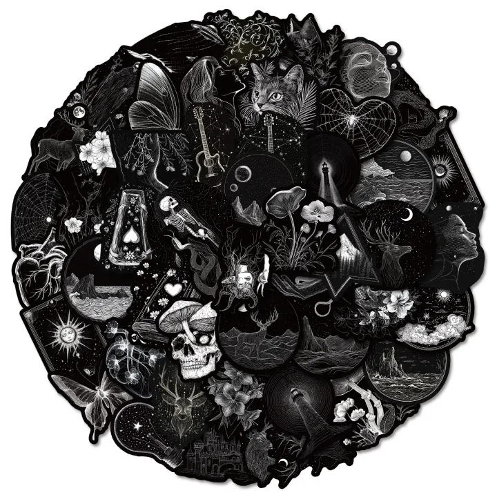 50Pcs Black White Gothic Graffiti Stickers Art Aesthetics Decals DIY ...