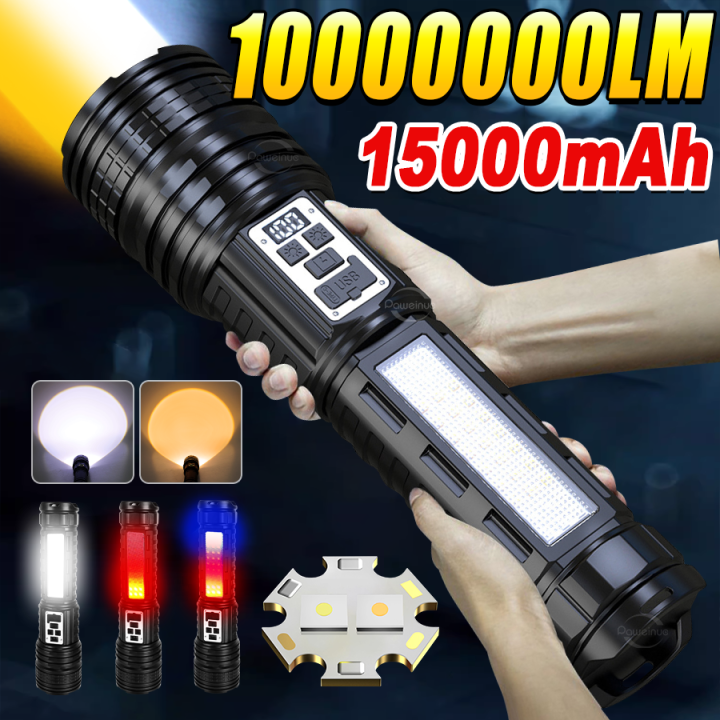 15000mAh Super Big Flashlight Rechargeable Most Strong LED Flash Light ...