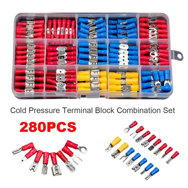 280pcs Assorted Spade Terminals Insulated Cable Connector Electrical Wire Crimp Butt Ring Fork ...