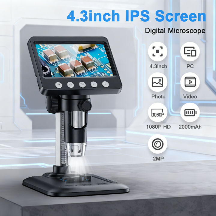4.3-Inch Digital Microscope 1200X Magnification 2MP Video Electronic ...