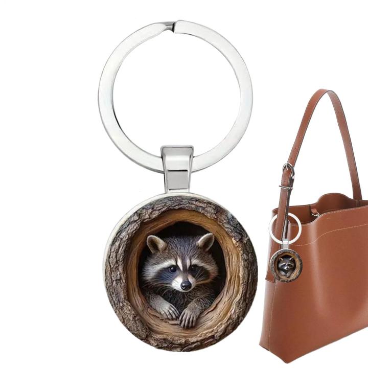 Charming Vintage Style Raccoon Tree Hole Keychain Zinc Alloy, Ideal For ...
