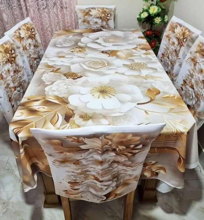 3D Print Premium Dining Table Cloth & Chair Cover Set 7 in 1 | Daraz.com.bd