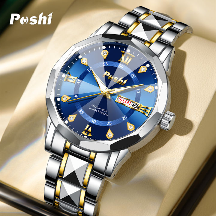 POSHI Men's Watch Date Week Fashion Watch Men Original Waterproof Non ...