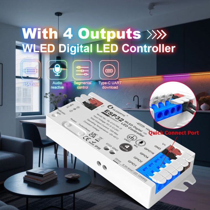GLEDOPTO Smart Home ESP32 Digital Strip WLED Controller 15A Fuse 5-24V ...