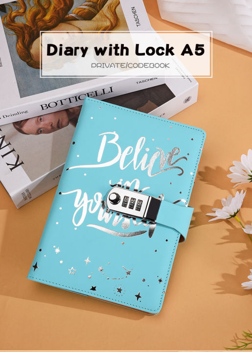 Leather Journal Notebook A5 with Combination Lock,Travel Sailor Writing ...