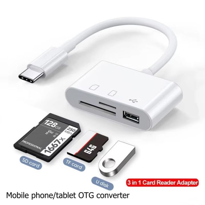 3 In 1 Card Reader Type-C Adapter TF SD Memory Card Reader OTG USB C ...
